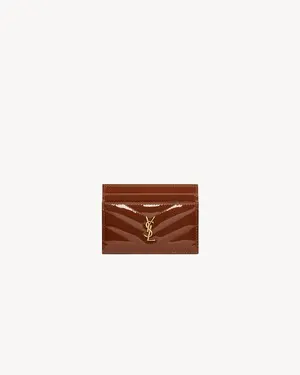 Saint Laurent Cassandre Card Case In Patent Leather - Glazed Brown