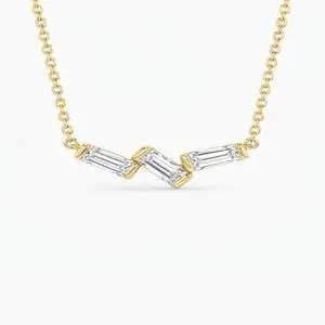 ARTISAN Gold / White 14k Yellow Gold Baguette Diamond Three-stone Pendant Necklace - Gold/white