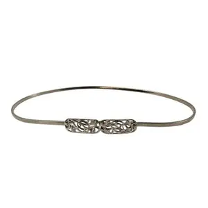 MADISON BEVERLY HILLS Vintage 1970s Tone Bright Floral Buckle Stretch Snake Belt. - Silver