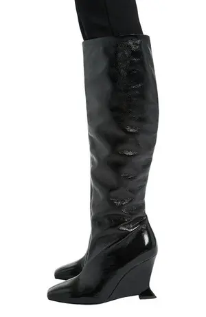 Balmain Wedge Boots In Crinkled Patent Leather
