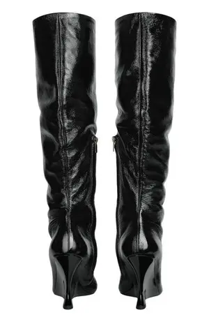 Balmain Wedge Boots In Crinkled Patent Leather