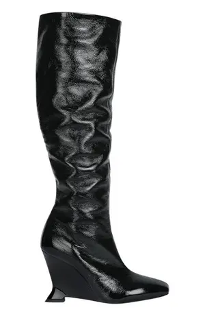 Balmain Wedge Boots In Crinkled Patent Leather