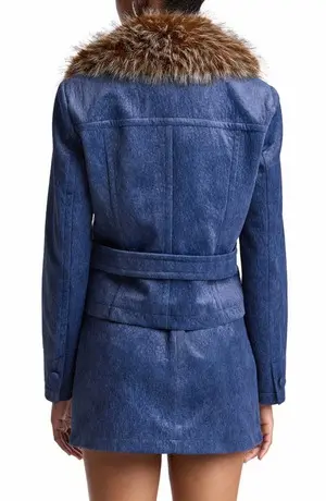 Avec Les Filles Faux Fur Collar Double Breasted Jacket