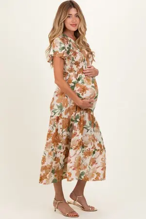 PINKBLUSH Floral Smocked Tiered Midi Dress
