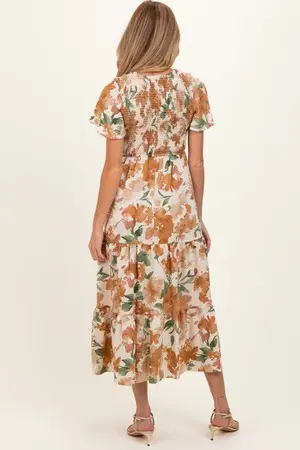 PINKBLUSH Floral Smocked Tiered Midi Dress