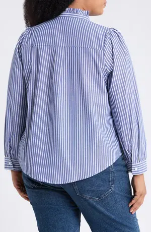 SUGARLIPS Striped Ruffle Collar Shirt