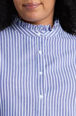 SUGARLIPS Striped Ruffle Collar Shirt