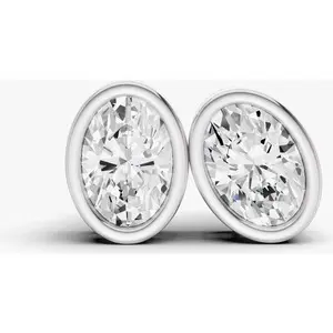SEREIA OFFICIAL 14k Oval Lab-grown Diamond Stud Earrings - White Gold