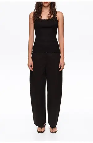 Bimba Y Lola Barrel Trousers With Decorative Stitching - Black