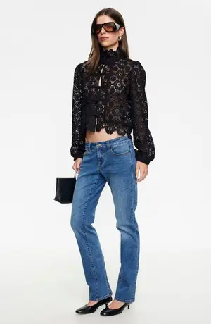 Lioness Overtime Lace Mock Neck Long Sleeve Cropped Top