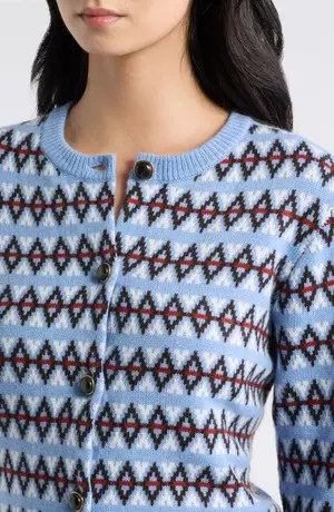 FRAME Wool & Cashmere Fair Isle Cardigan - Periwinkle Fairisle