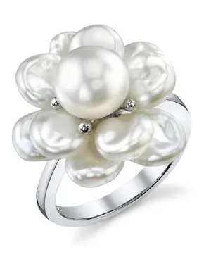 The Pearl Source White Freshwater Cultured Keshi Pearl Ring - Sterling Silver