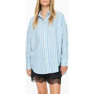 LMND Mara Stripe Cotton Button-up Shirt - Sky/navy/white