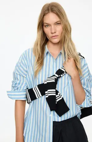 LMND Mara Stripe Cotton Button-up Shirt
