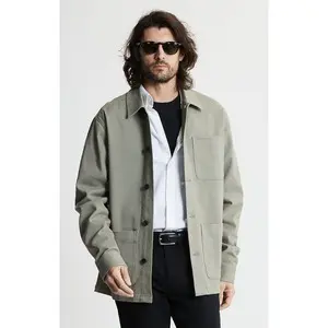 JACHS Brushed Bull Denim Chore Coat - Olive
