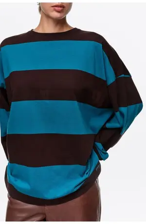 Bimba Y Lola Oversized Striped Long Sleeve T-shirt - Teal