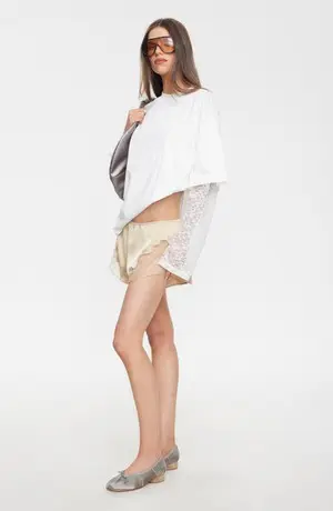 Lioness Bottega Lace Sleeve Oversized Cotton Top