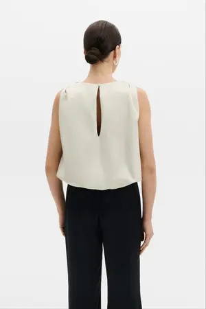 MALINA Valentina Knotted Shoulder Satin Top - Pearl