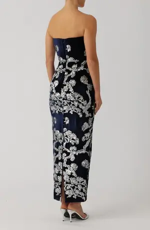 SAU LEE Ilsa Sequin Strapless Silk Velvet Sheath Gown