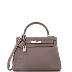 Hermès Kelly Handbag Clemence With Palladium Hardware 28 - Grey