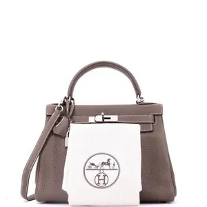 Hermès Kelly Handbag Clemence With Palladium Hardware 28 - Grey