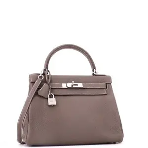 Hermès Kelly Handbag Clemence With Palladium Hardware 28 - Grey
