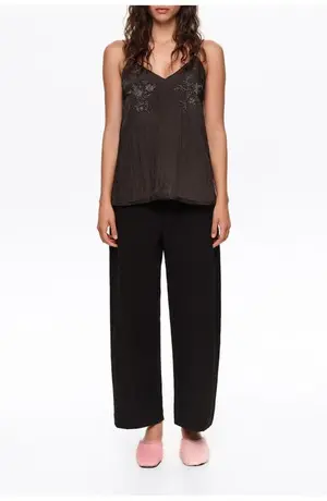 Bimba Y Lola Cotton Linen Barrel-leg Trousers - Black