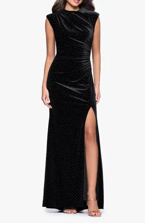 Betsy & Adam Stud Detail Sleeveless Velvet Gown - Blk/silver