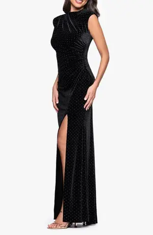 Betsy & Adam Stud Detail Sleeveless Velvet Gown