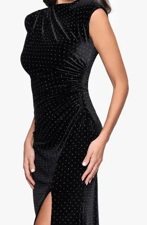 Betsy & Adam Stud Detail Sleeveless Velvet Gown