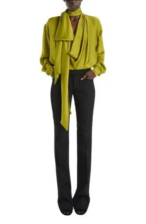 Balmain Draped Silk Chiffon Blouse - Green