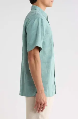 KAHALA Ahi Run Jacquard Short Sleeve Button-up Shirt - Eucalyptus
