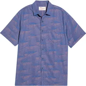 KAHALA Ahi Run Jacquard Short Sleeve Button-up Shirt - Navy