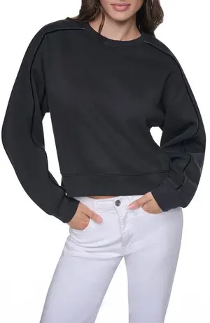 Dkny Velvet Logo Cotton Blend Sweatshirt - Black
