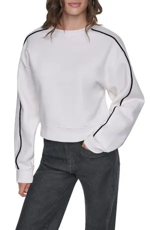 Dkny Velvet Logo Cotton Blend Sweatshirt Ivory
