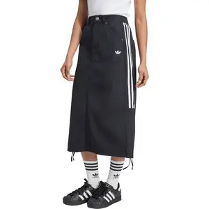 ADIDAS ORIGINALS Cotton Twill Midi Skirt - Black