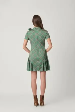 Shoshanna Dashed Plaid Satin Charmeuse Bosher Dress