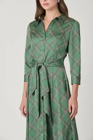 Shoshanna Dashed Plaid Satin Charmeuse Laine Dress