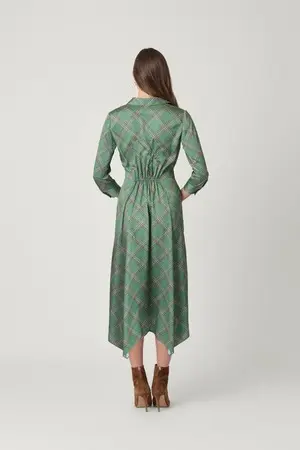 Shoshanna Dashed Plaid Satin Charmeuse Laine Dress
