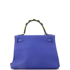 Hermès Kelly Au Trot Handbag Togo With Palladium Hardware 28 - Blue