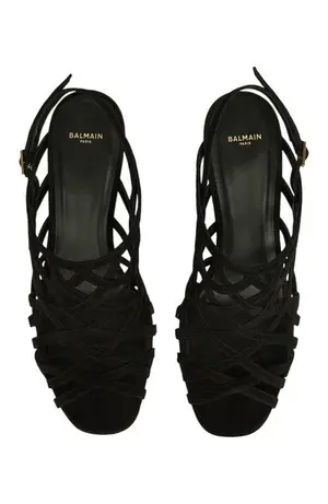 Balmain Wedge Cage Sandals In Suede