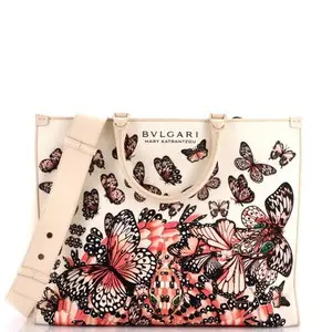 BVLGARI Convertible Shopping Tote Printed Canvas And Leather
