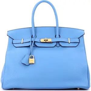 Hermès Birkin Handbag Clemence With Gold Hardware 35 - Blue