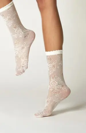 STEMS Margaux Floral Lace Crew Socks - Ivory