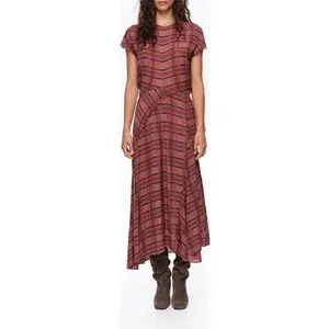 Bimba Y Lola Checked Fluid Midi Dress With Flare - Garnet