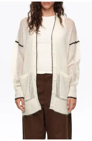 Bimba Y Lola Long Mohair Cardigan With Contrast Trim - Ivory