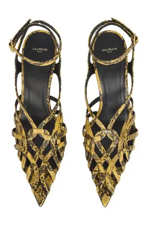 Balmain Python-effect Leather Cage Sandals