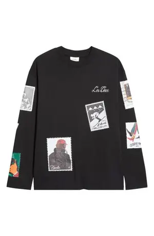 LES DEUX Stamp Graphic Long Sleeve T-shirt - Black
