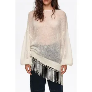 Bimba Y Lola Mohair Sweater With Fringe Hem - Ivory