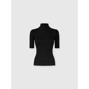 Missoni Ribbed Knit High Neck Short Sleeve Top - Black